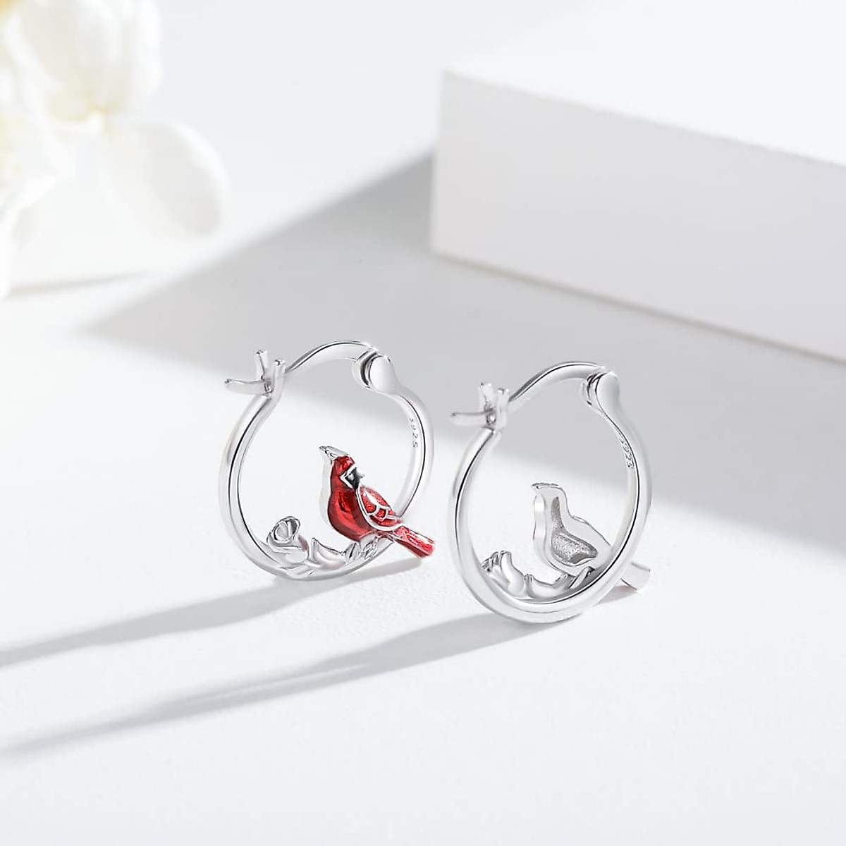 Cardinal Earrings Sterling Silver Hypoallergenic Hoop Earrings for Sensitive Ears Cardinal Jewelry Gifts for Women