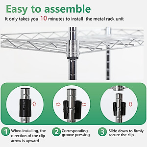 FDW 5 Tier Wire Shelving Adjustable Metal Shelves 17L x 12W x 48H NSF Pantry Shelves Storage Rack Shelving Units for Kitchen Garage Small Places Commercial,Chrome