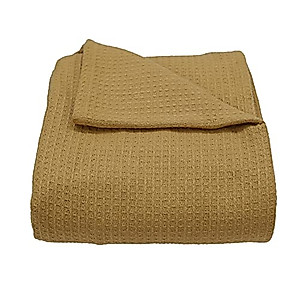 Olvenia homes Cotton Throw Blanket - Waffle Weave King Bed Blanket - Super Soft, Warm & Cozy Throw for Sofa, Couch - (90"x108", Beige)