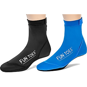 FUN TOES 2 Pairs Beach Socks for Volleyball Soccer, Camping, Rafting, Diving and all sand sports (US, Alpha, X-Large, Regular, Regular, Black-Blue)