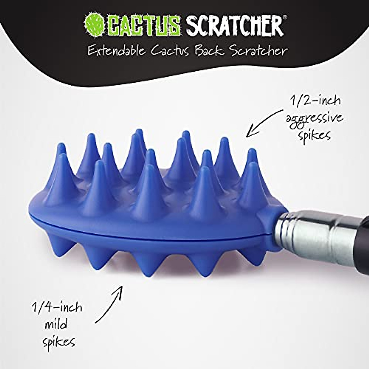 Extendable Cactus Back Scratcher, ABS Plastic, Relieves Itching on Back, Neck, Head, Beard, and Body, 16 Spikes per Side, 8.5 Inches Compact Back Scratcher Extendable to 24.5 Inches (Blue)