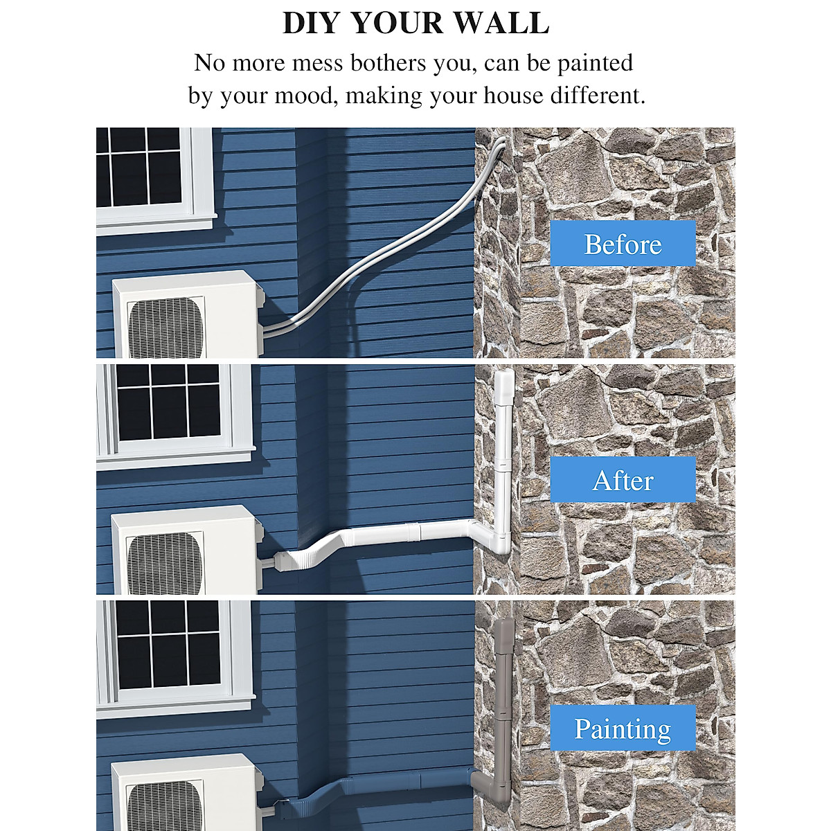 WEETALL 9 Ft Cover for AC Lines with Flexible Duct, Decorative Upgrade PP 3 Inch Line Set Cover for Ductless Mini Split Air Conditioner, Full Set Suitable for Heat Pumps Indoor & Outdoor