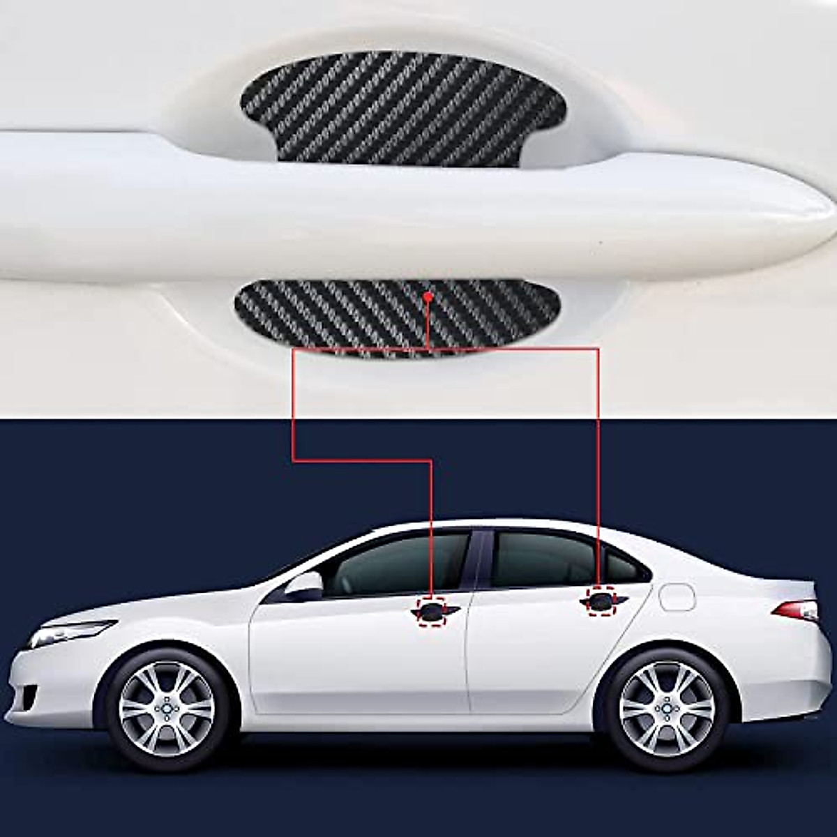 cueclue 4 Pack Car Door Handle Sticker, Carbon Fiber Anti-Scratches Protective Films, Car Door Scratches Protector, Door Handle Side Sticker, Auto Universal Door Handle Decoration Sticker (Black)