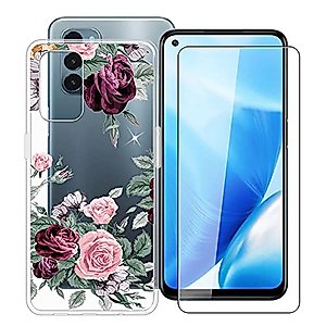 HHUAN Case for OnePlus Nord N200 5G (6.49 Inch) with Tempered Glass Screen Protector, Clear Soft Silicone Protective Cover Bumper Shockproof Phone Case for OnePlus Nord N200 5G - YQ12