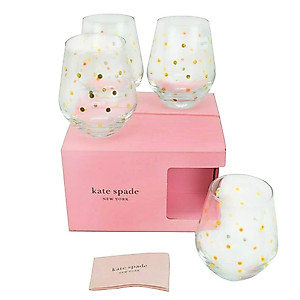 Kate Spade New York Larabee Dot 4-Piece Stemless Wine Glass Set, Gold