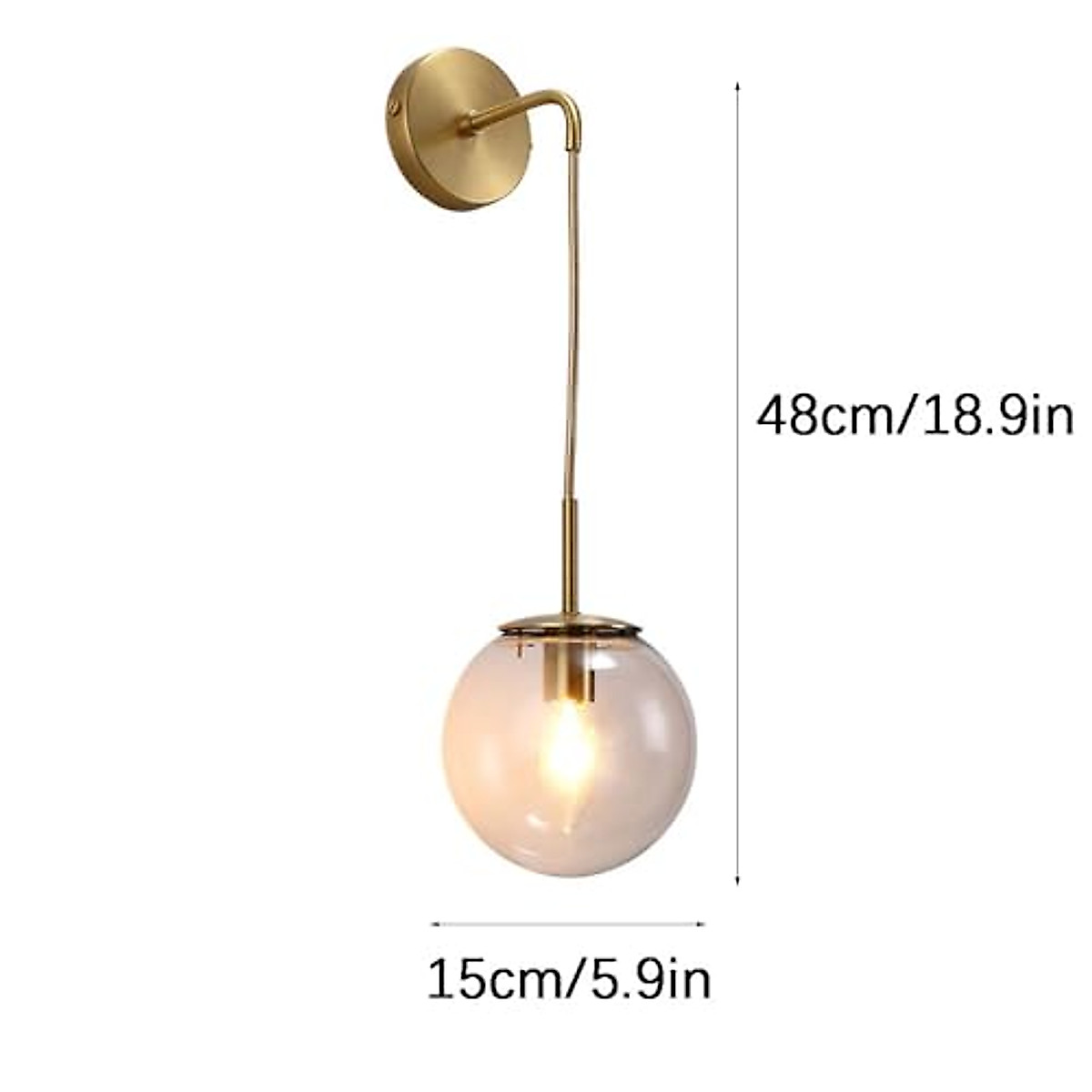 ICEMOB Modern Glass Globe Wall Sconce Set Of Two Minimalist Gold Wall Light Fixture With Adjustable Cord Brass Round Glass Wall Mounted Reading Lamp For Bathroom Mirror Bedside Stairs