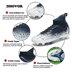 DHOVOR Womens Soccer Cleats High-Top Youth Football Cleats Athletics Football Shoes Trainers Outdoor and Indoor Soccer Shoes Blue