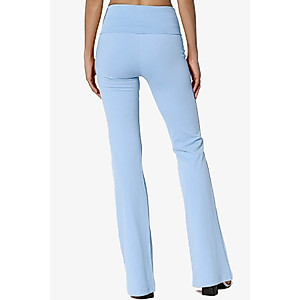 TheMogan Women's Basic Foldover Waistband Comfy Stretch Cotton Boot Cut Lounge Yoga Pants Light Blue XL