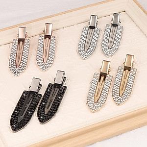 Magicsky 8PCS No Crease Hair Clips,Rhinestone No Bend Flat Barrettes,Diamond Metal Pin for Makeup Bang,Styling Tool for Women Girls, Silver Gold Black