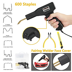 Plastic Repair Welder Kit Hot Stapler & Plastic Welding Iron, Welding Kit 600 Staples, Reinforcing Mesh, Fix Crack Car Bumper Fender Kayak Quick Sturdy Repair, Welding Gun Repair Equipment Tools
