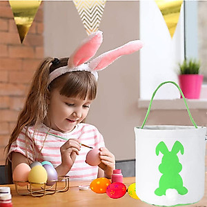 3 Pack Easter Bunny Basket Egg Bags for Kids,Easter Burlap Tote Egg Bags Gift Baskets,Easter Egg Hunt Basket with Handle,Canvas Fluffy Tails Rabbit Bags Buckets for Kids Easter Party Decoration