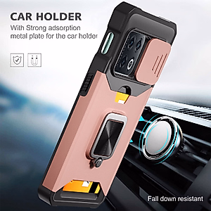 Lokyoo for OnePlus 10 Pro Case with Camera Cover & Kickstand, Slide Lens Cover + Built-in 360° Rotate Ring Stand, Armor Style, Impact-Resistant, Full Protect for OnePlus 10 Pro-Rose Gold