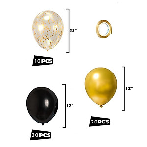 50pcs Gold Black Balloons，12 Inches Latex Gold Silver Black for Birthday Party Baby Shower Graduation Decorations.