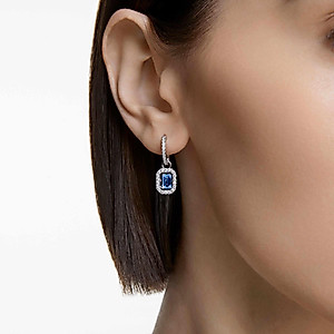Swarovski Una Earrings, Octagon cut Swarovski Zirconia, Blue, Rhodium Finish
