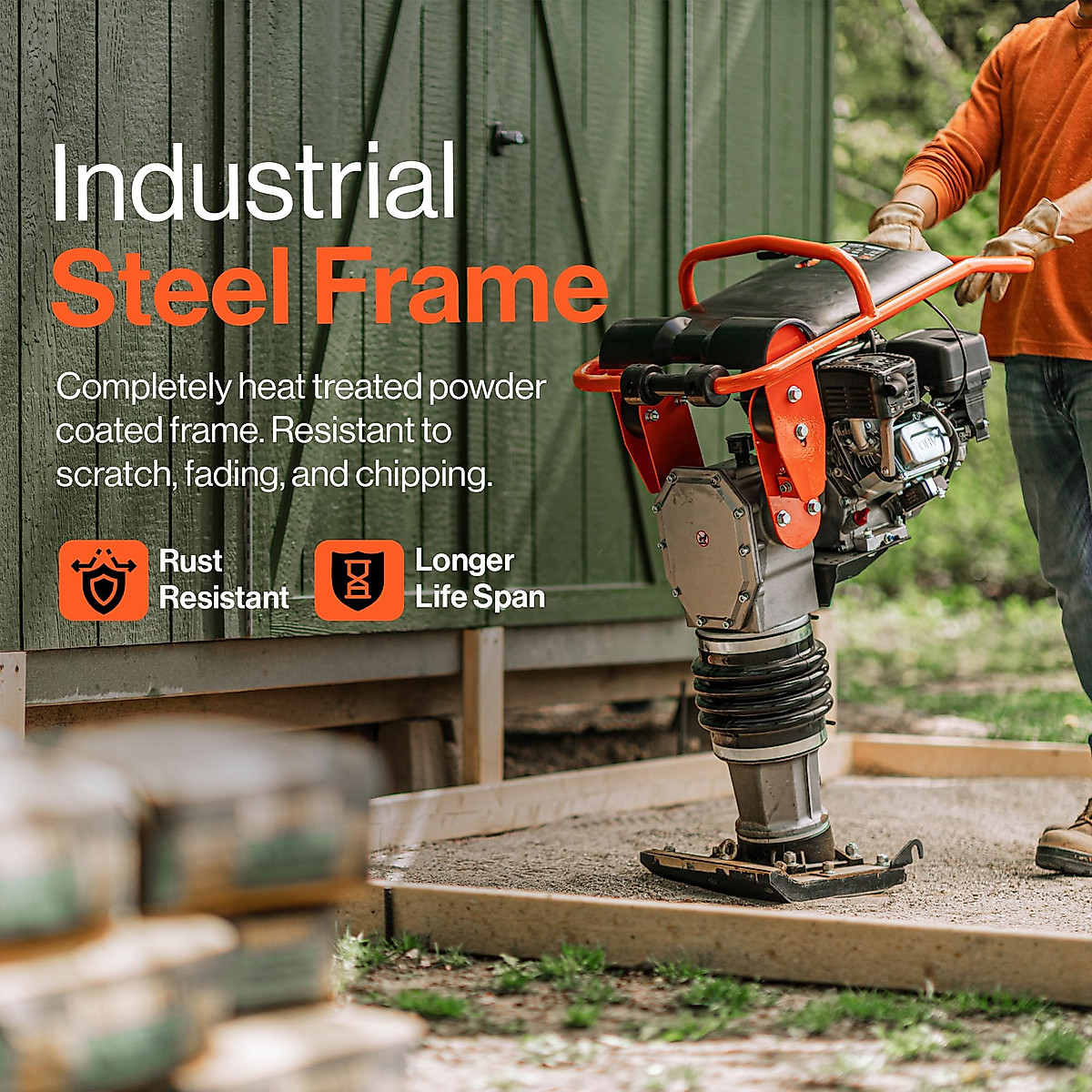 SuperHandy Jumping Jack Tamping Rammer 209cc 7HP 4-Stroke Gas Engine - 3500 lbs Impact Force, 137lbs Weight, 26" Max Compaction Depth, for Soil, Gravel, Footings, Concrete Slabs, and Foundations