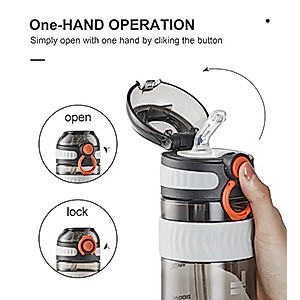 TKK 18oz Kids Water Bottles with Straw Lid & Carry Handle, Pop Button BPA Free Leak Proof Water Bottle for School, Black-NEW