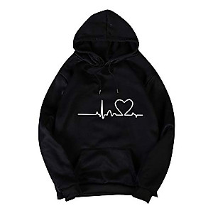 Floerns Women's Drawstring Hoodie Long Sleeve Heart Print Pullovers Sweatshirt Black S