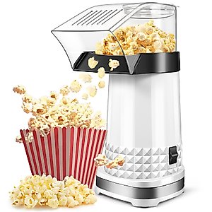 Quick & Easy Hot Air Popcorn Popper Maker with Measuring Cup + Melts Butter, 4.5 Quarts, Etl Certified, 1200W No Oil Electric Popcorn Machine with On/Off Switch, White