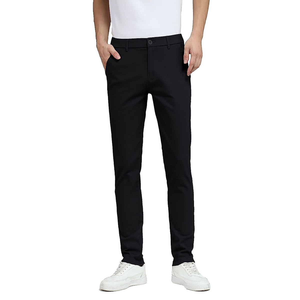 Plaid&Plain Men's Skinny Stretchy Khaki Pants Colored Pants Slim Fit Slacks Tapered Trousers 819 Black 32X32