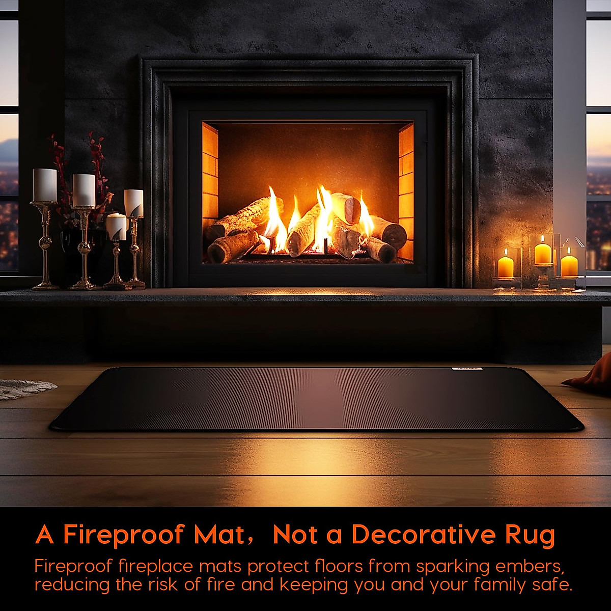 Viesembo Fireplace Rugs Fire Resistant, Hearth Rugs Fireproof Indoor, Fire Pit Deck Protector Mat, Hearth Pad for Wood Stove & Firewood, Under Grill Mat for Outdoor (40×24 Inch)