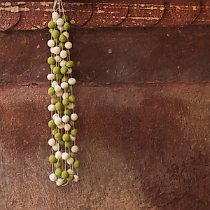 De Kulture Handmade Premium Wool Felt Micro POM POM Garland Eco Friendly Halloween Wall Hanging Home Office Theme Party Holiday Decoration Banner | 24 Inches (Set of 4) (Green & Off White)