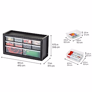 IRIS USA Screw Organizer, Hardware Storage Organizer, 10 Drawer Parts Cabinet, 2 Pack, Plastic Drawer Storage for Hardware Crafts, Small Parts, Nuts and Bolts, Tool Storage, Scrapbook Art Hobby, Black
