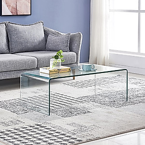 SMARTIK Glass Coffee Table, Modern Clear Tempered Glass Coffee Table for Living Room, Easy to Clean and Safe Rounded Edges (Medium 39.4" x 19.7" x 13.8")