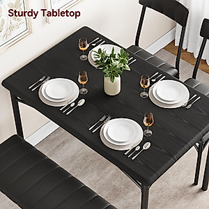 GAOMON Dining Table Set for 4, Kitchen Table with Upholstered Chairs and Bench, 4-Person Dining Room Table Set, Rectangular Kitchen Table Set for Small Space, Apartment, Home, Studio, Rustic Black