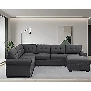 Springfavor 6 Seat Pull Out Couch Sectional Couches for Living Room with Storage Chaise Lounge, U-Shaped Modern Sofas & Couches with Nail for Department/Home/Office