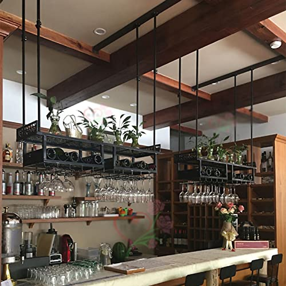 Wine Rack Wall-Mounted Hanging Wine Glass Rack Home Bar Restaurant Kitchen Multi-Function Display Rack Ceiling Wine Rack Wall Rack Storage Rack (Color : Bronze, Size : 120cm)