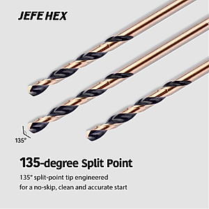 1/4" High Speed Steel Black & Gold Coated Drill Bit, Jobber Length with 3-Flat Shank, 135 Degree Split Point. Ideal for Steel, Wood and Plastics. Suitable for DIY & General Purpose Usage. (3 pcs)