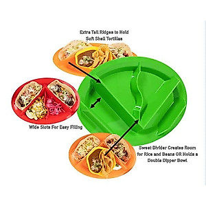 Jarratt Industries Big Fiesta Taco Holder, Taco Serving Trays with Stand Up Holder for Extra Large Tortillas and Tacos, Use for the Biggest Appetites on Taco Nights and Bar, Microwave Safe, Set of 4