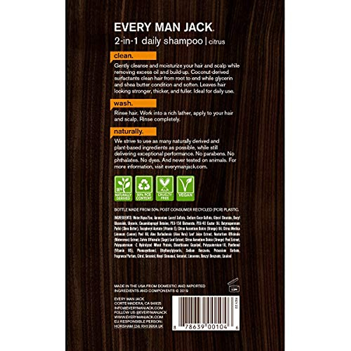 Every Man Jack Daily Shampoo, Citrus, 13.5-ounce (Pack of 1), 91306