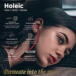 MobiFren Holeic Wireless Bluetooth Earbuds Hi-Fi Quality Stereo Sound Metal Ear Body with Smartphone Mobile App-Magnetic Earphones for Sport, Running Sweat-Proof (Grey)