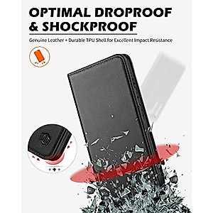 SHIELDON Case for Galaxy S23 5G 6.1", Genuine Leather Galaxy S23 Wallet Case RFID Blocking Credit Card Holder Folio Magnetic Kickstand Shockproof Cover Compatible with Galaxy S23 2023 - Black
