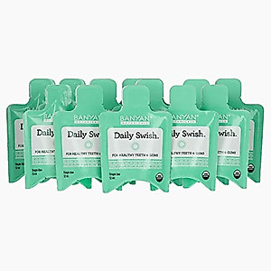 Banyan Botanicals Organic Daily Swish Mint Travel Packets - 12 ct - Ayurvedic Oil Pulling Mouthwash Oil for Oral Health - Coconut Oil Blend for Teeth and Gums