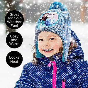 Disney Frozen Winter Hat and Kids Gloves Set, Elsa and Anna Beanie for Ages, Pantone/Silver, Little Girl Age 4-7