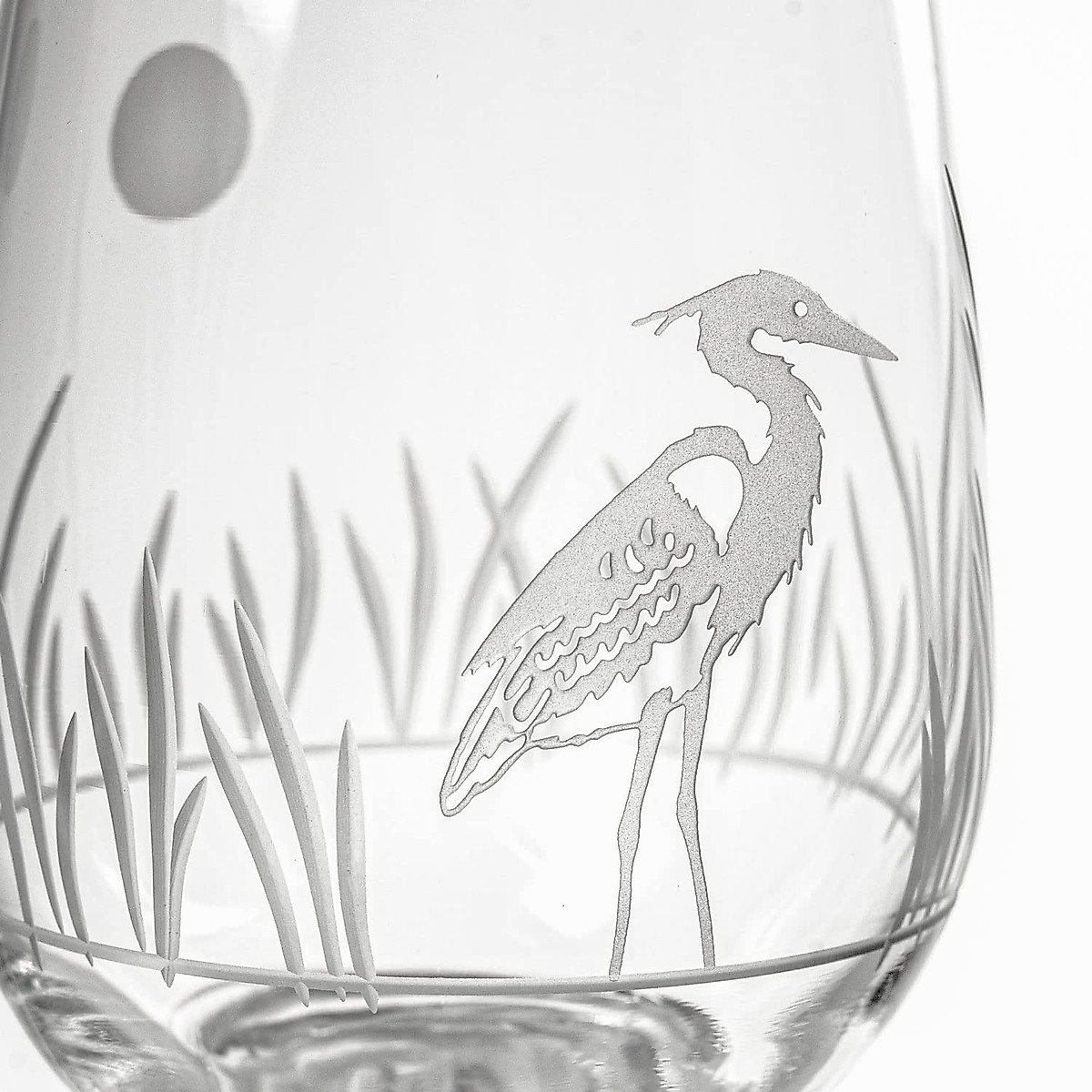 Rolf Glass Heron Stemless Wine Tumbler 18 ounce - Stemless Wine Glasses – Lead-Free Glass - Engraved Tumbler Glasses - Made in the USA (Set of 2)