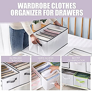 3 Pcs Wardrobe Clothes Organizer, Jeans Compartment Storage, Reinforced Handle Thickening Fabric, Foldable Washable Drawer Organizers, Mesh Clothes Storage Organizer for Bedroom (Gray)