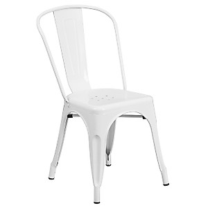 EMMA + OLIVER Commercial Grade White Metal Indoor-Outdoor Stackable Chair
