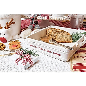 Mud Pie, White, Circa Holiday Baker & Trivet Set, 8.75", 8.75" x 8.75" | holder 7.5" x 7.5" | spoon 10.5