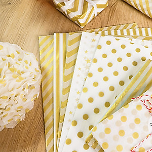 Koogel 100 Sheets Gold White Metallic Tissue Paper, 20 x 14 Inch Tissue Paper for Gift Bags Gift Wrapping Tissue Paper for DIY Crafts Graduation Birthday Christmas