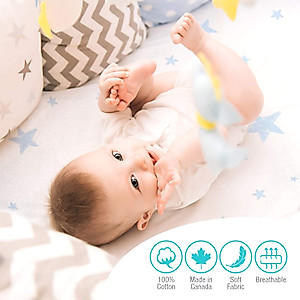Kushies Baby Fitted Bassinet Sheets - 30 x 18 x 2 Bassinet Mattress Mini Crib Sheets - Blue Scribble Stars Bassinet Cover Mini Crib Mattress - Mattress For Playpen & Bed Side Bassinets Mini Crib Sheet (S335605)