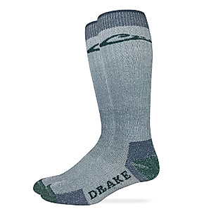 Drake Mens 80% Merino Wool Full Cushion Tall Boot Socks 2 Pair (Grey/Green,Large)