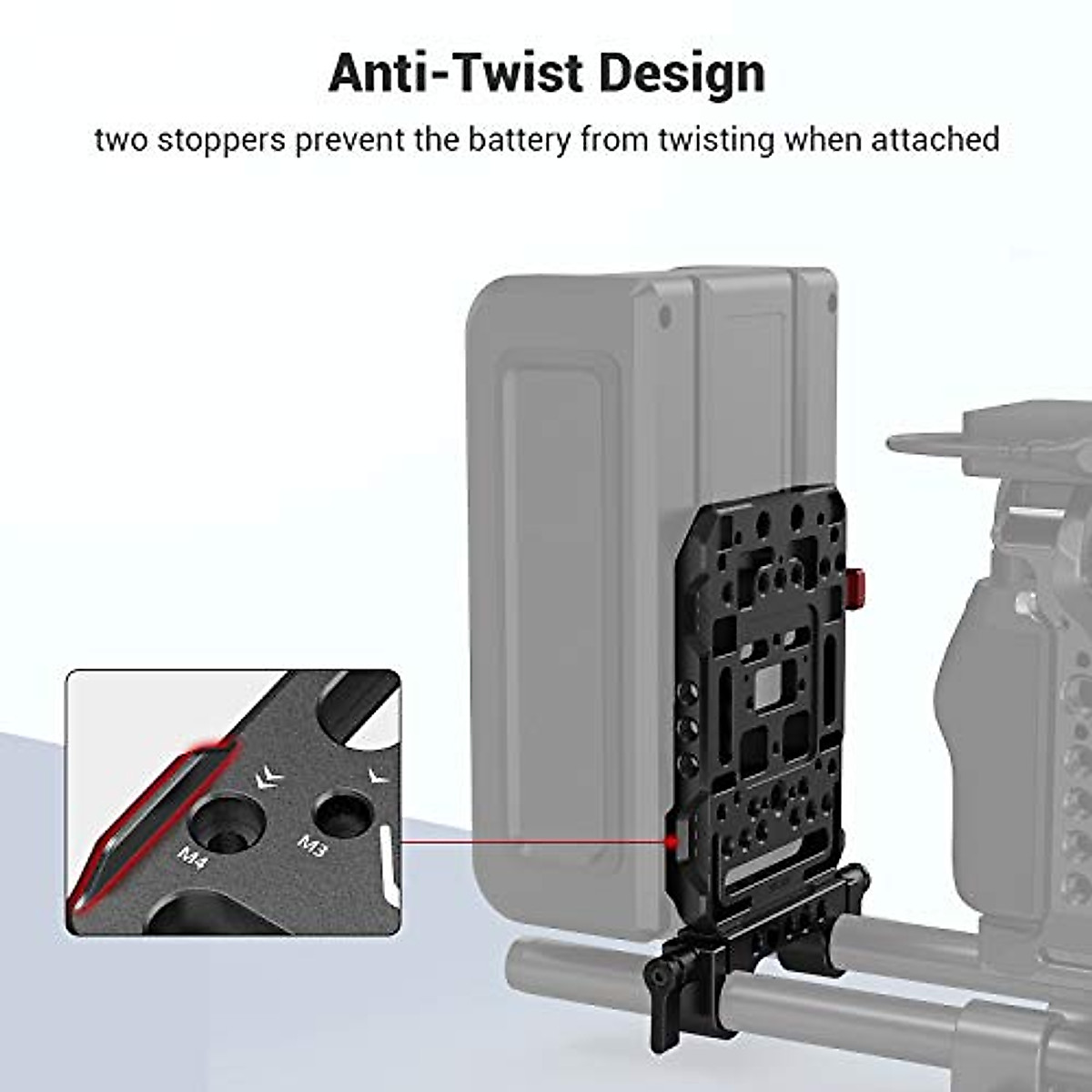 SmallRig V Mount Battery Plate, V-Lock Mount Battery Plate with Dual 15mm Rod Clamp for Camera Power Supply - 3016