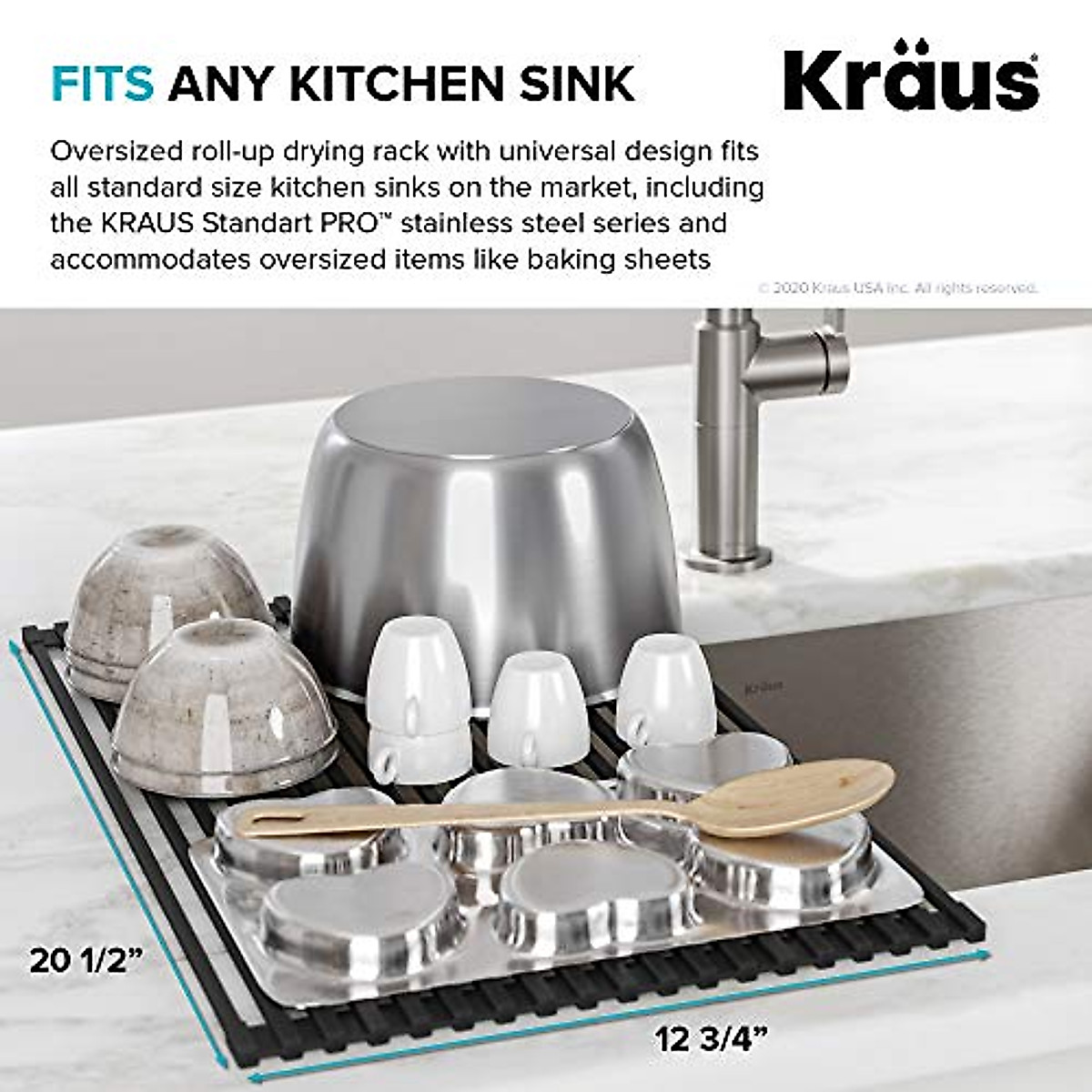 Kraus KRM-10BR Kore Multipurpose Over-Sink Roll-Up Dish Drying Rack, 21 Inch-Regular, Brown