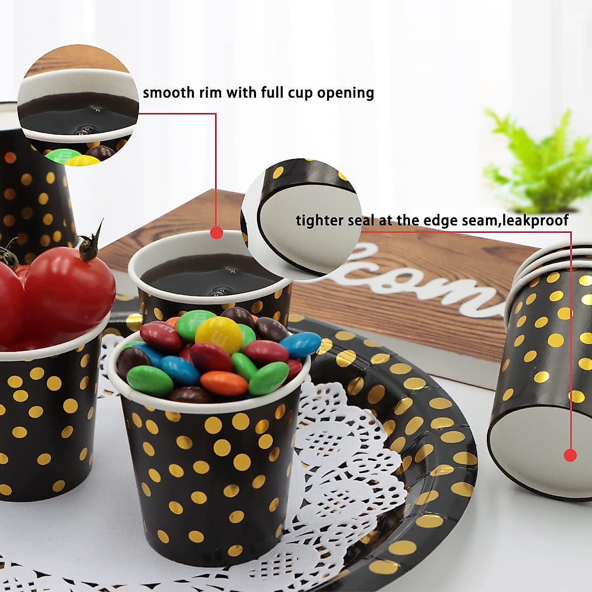 400 Pack 3 oz Paper Cups,Black and Gold Dot Disposable Bathroom Cups, Small Disposable Mouthwash Cup,Cold Beverage Drinking Cups, Espresso Cups for Parties, Picnics, Barbecues, Travel and Events