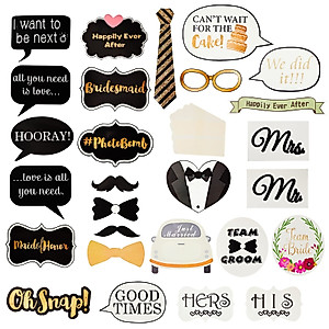 72 Pieces Wedding Photo Booth Props for Bridal Shower, Bachelorette Party, Photobooth Selfies, with Sticks and Stickers