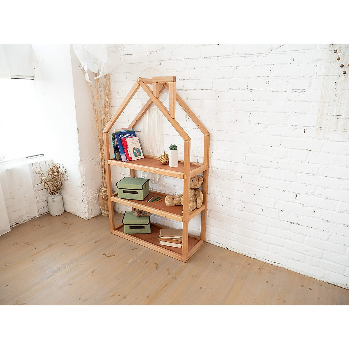 BUSYWOOD Montessori bookshelf Organizer for toddlers, Wood Bookcase, Kids Wooden Shelf, Multi-Level Toy Shelf, Modular Storage Shelves
