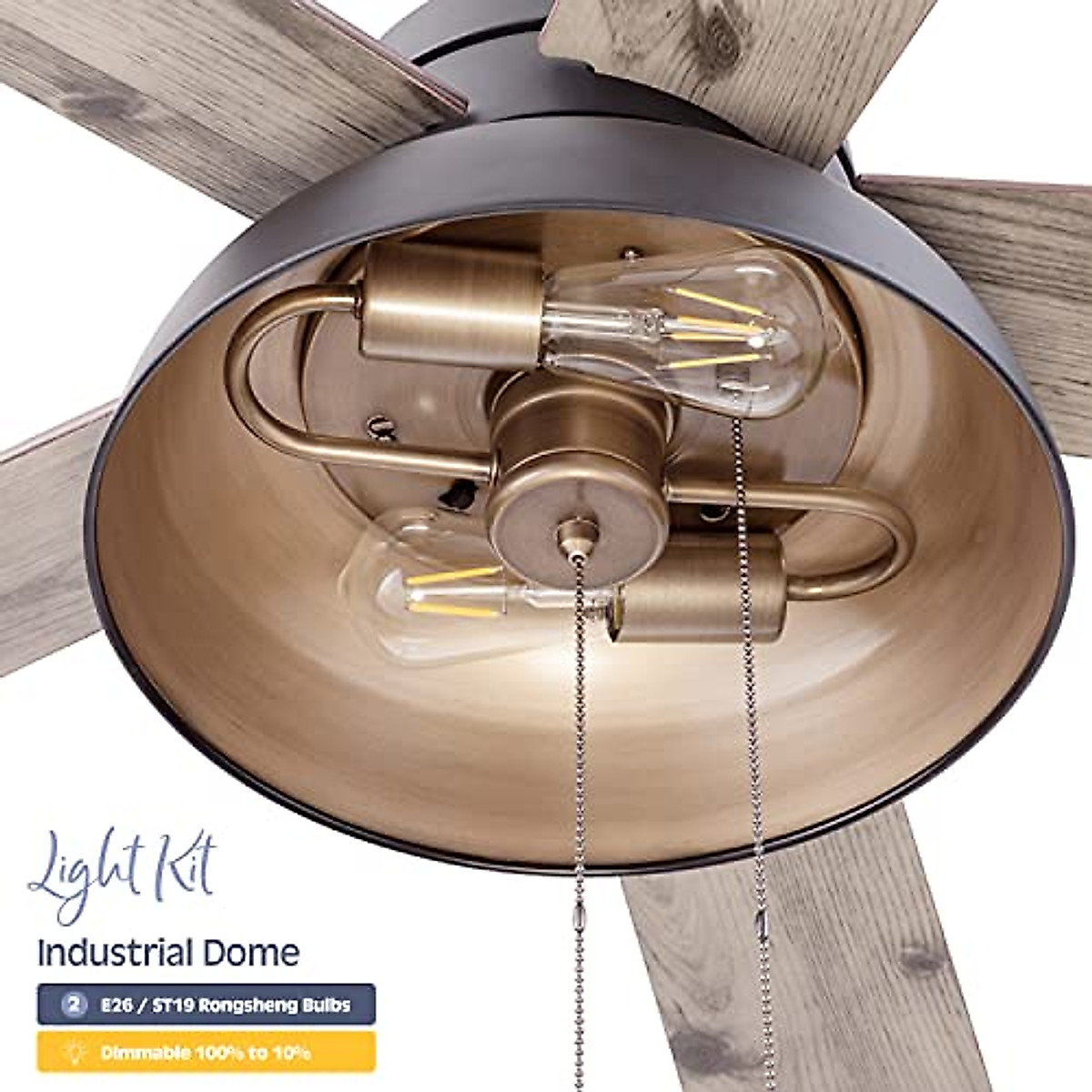 Prominence Home Brightondale, 52 Inch Industrial Style Indoor Outdoor LED Ceiling Fan with Light, Pull Chain, Dual Mounting Options, 5 Dual Finish Blades, Reversible Motor - 51659-01 (Matte Black)